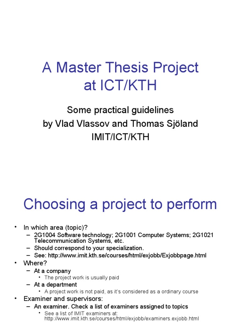 A Master Thesis Project at Ict/Kth: Some Practical Guidelines by Vlad ...