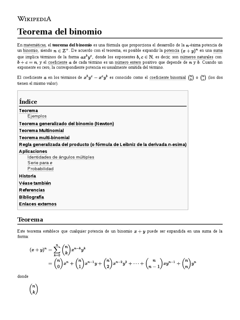 Teorema Del Binomio | PDF | Matemáticas | Álgebra