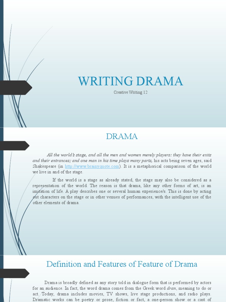 WRITING DRAMA: Elements and Tips | PDF | Intertextuality | Play (Theatre)