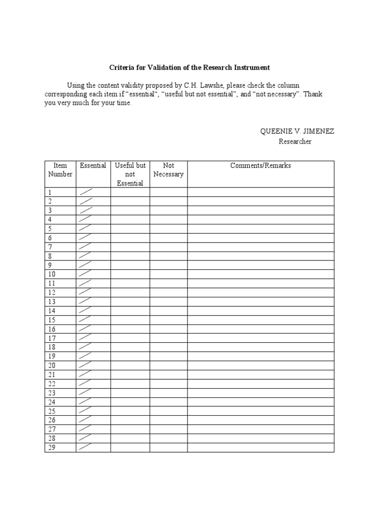 Criteria For Validation of The Research Instrument | PDF