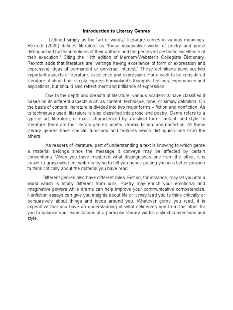 Creative Nonfiction 12 - Introduction To Literary Genres Notes | PDF