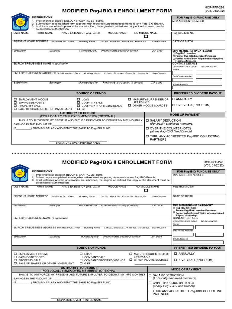 Modified Pag-Ibig Ii Enrollment Form | PDF | Dividend | Economies