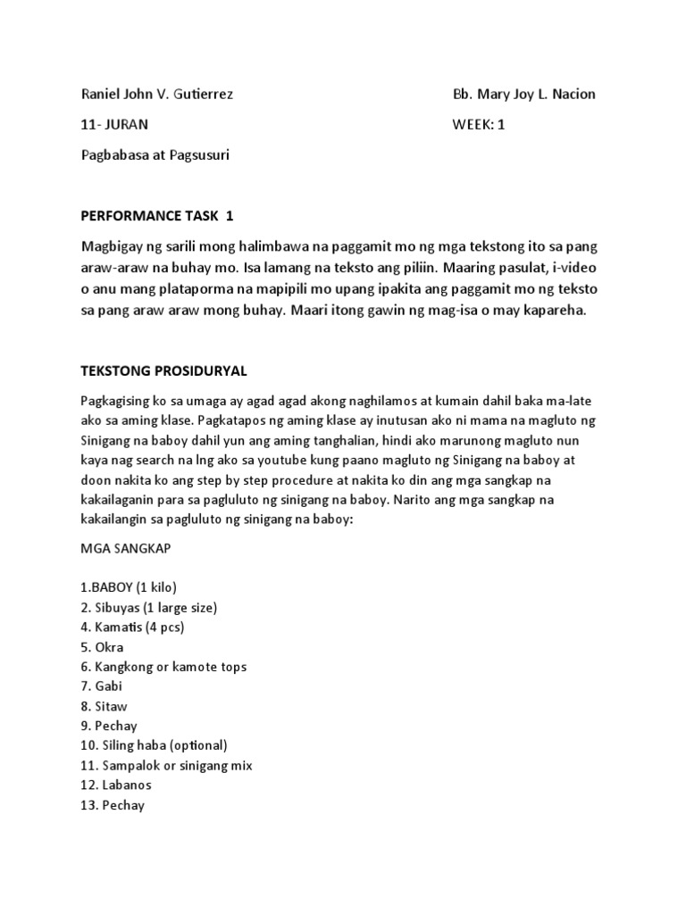 Pagbabasa at Pagsusuri WEEK 1 | PDF