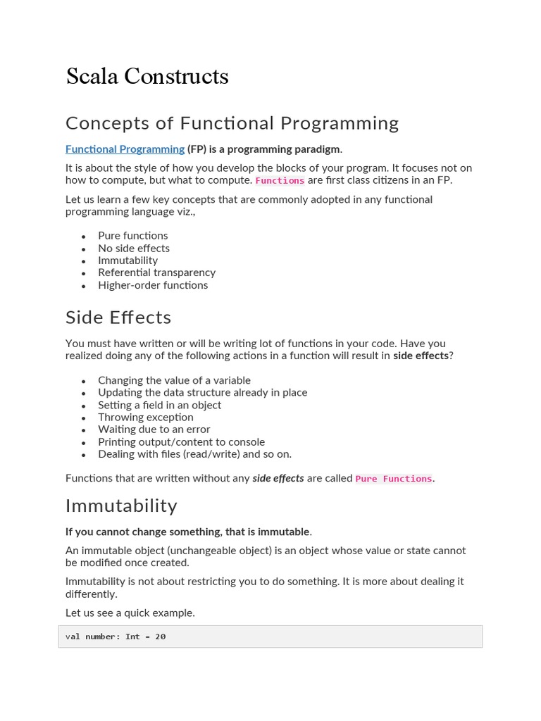 Scala Constructs: Concepts of Functional Programming | PDF | Scala ...