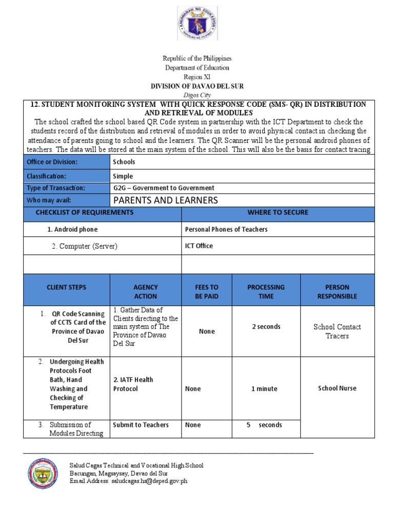 Student Monitoring System With Quick Response Code (SMS - QR) in ...