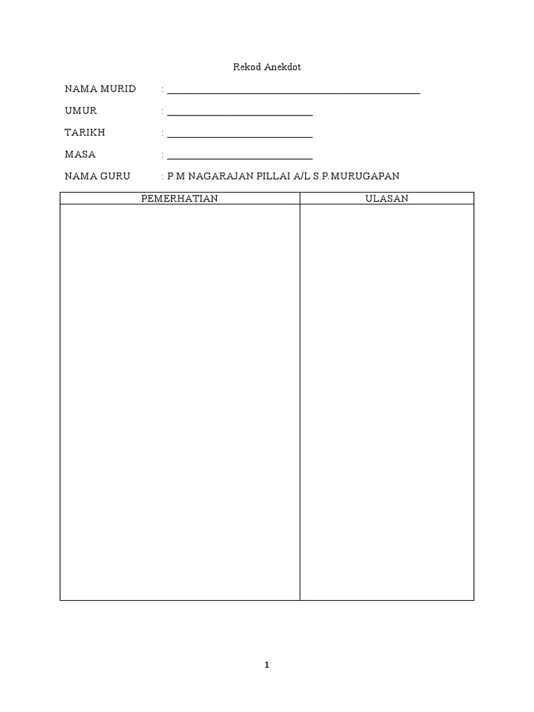 Contoh Rekod Anekdot Prasekolah | PDF