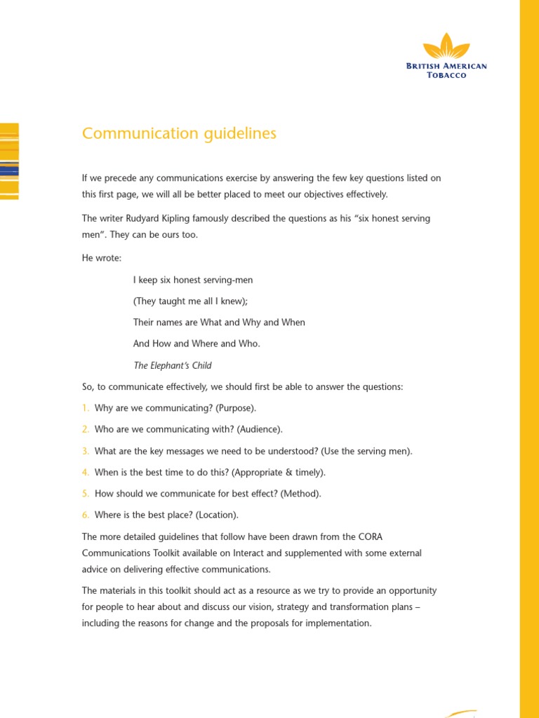 Communication Guidelines: The Elephant's Child | PDF | Goal | Communication