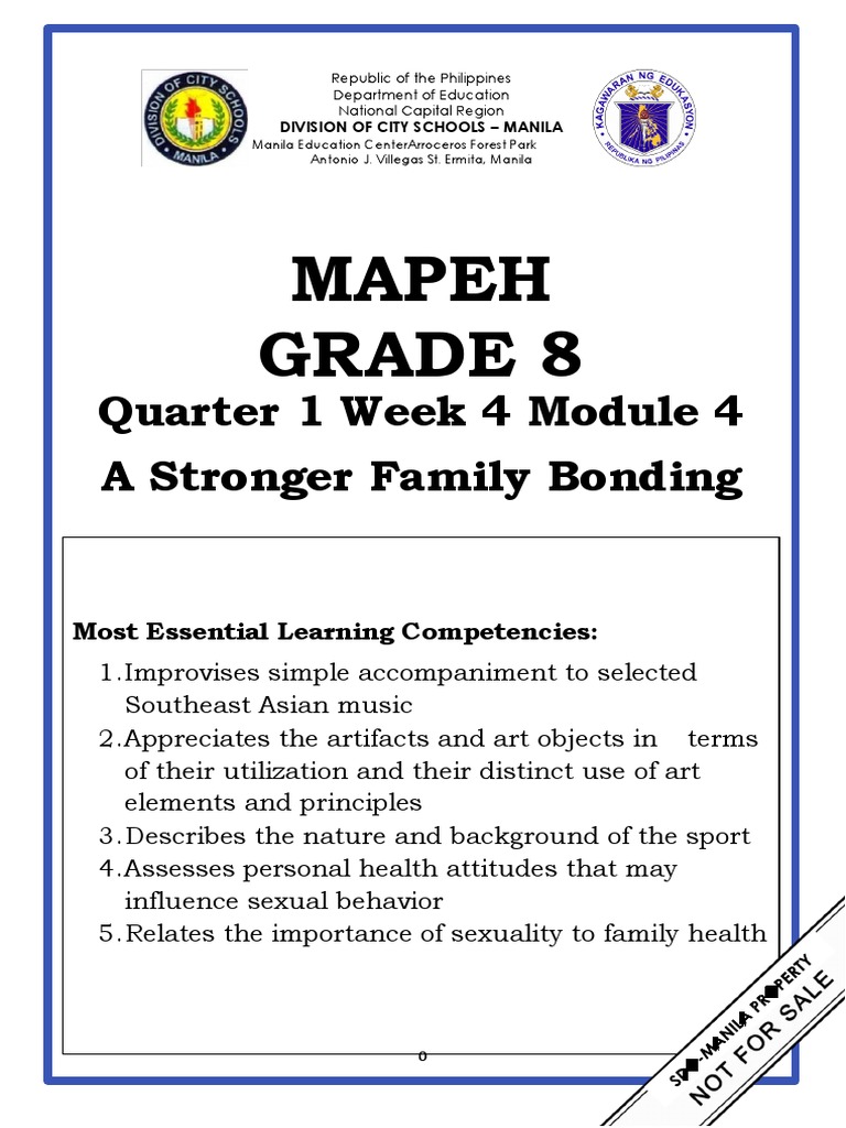 Mapeh Grade 8: Quarter 1 Week 4 Module 4 A Stronger Family Bonding ...