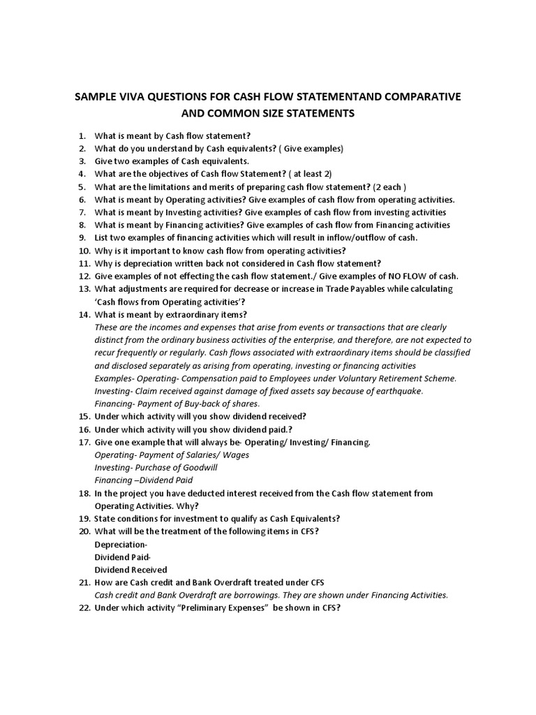 Sample Viva Questions For Cash Flow Statementand Comparative and Common ...