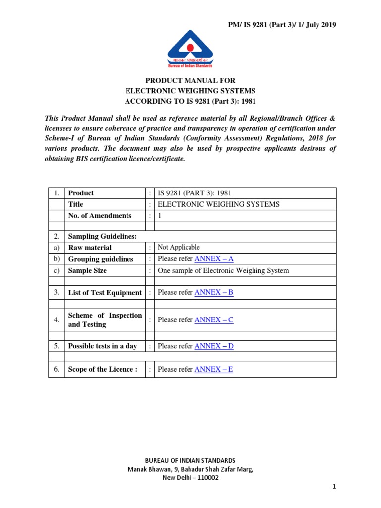 1.: IS 9281 (PART 3) : 1981: Electronic Weighing Systems: 1 | PDF ...