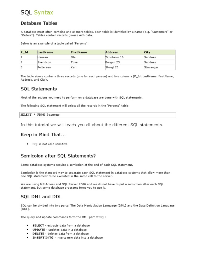 SQL Syntax | PDF | Database Index | Information Management