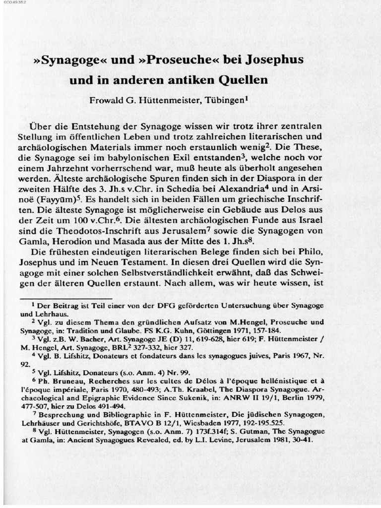 Synagoge Und Proseuche Bei Josephus Und in Anderen Antiken Quellen ...