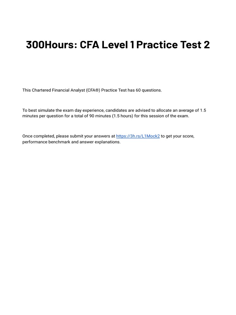 Free CFA Level 1 Practice Test 2 - 300hours | PDF