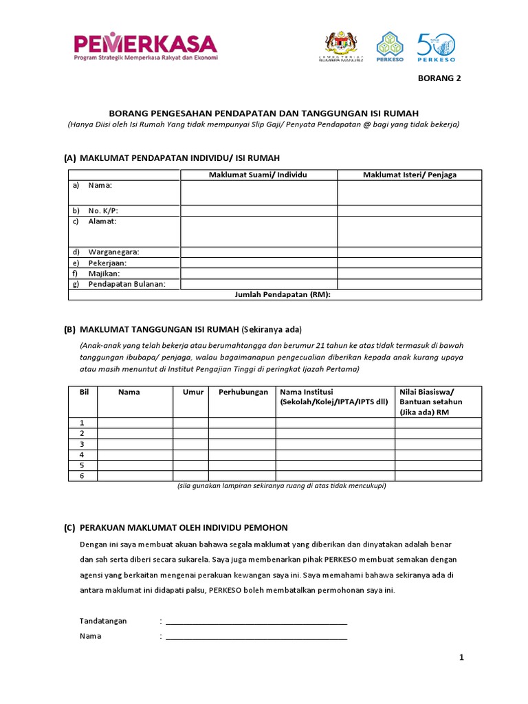 BORANG 2 - Borang Pengesahan Pendapatan Dan Tanggungan Isi Rumah | PDF
