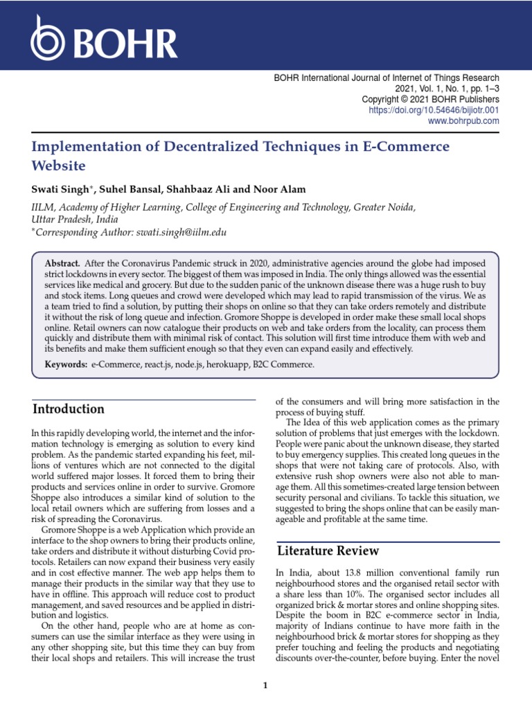 Implementation of Decentralized Techniques in E-Commerce Website | PDF | E Commerce | Retail