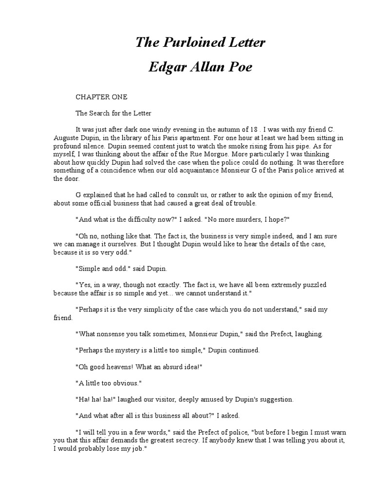 The Mystery of the Purloined Letter | PDF | C. Auguste Dupin