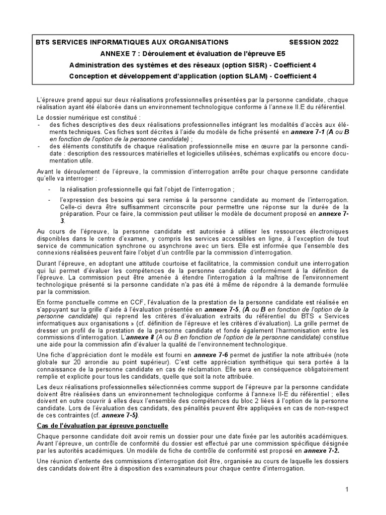 7 - Annexes 7 - Epreuve E5 - BTS SIO 2022 | PDF