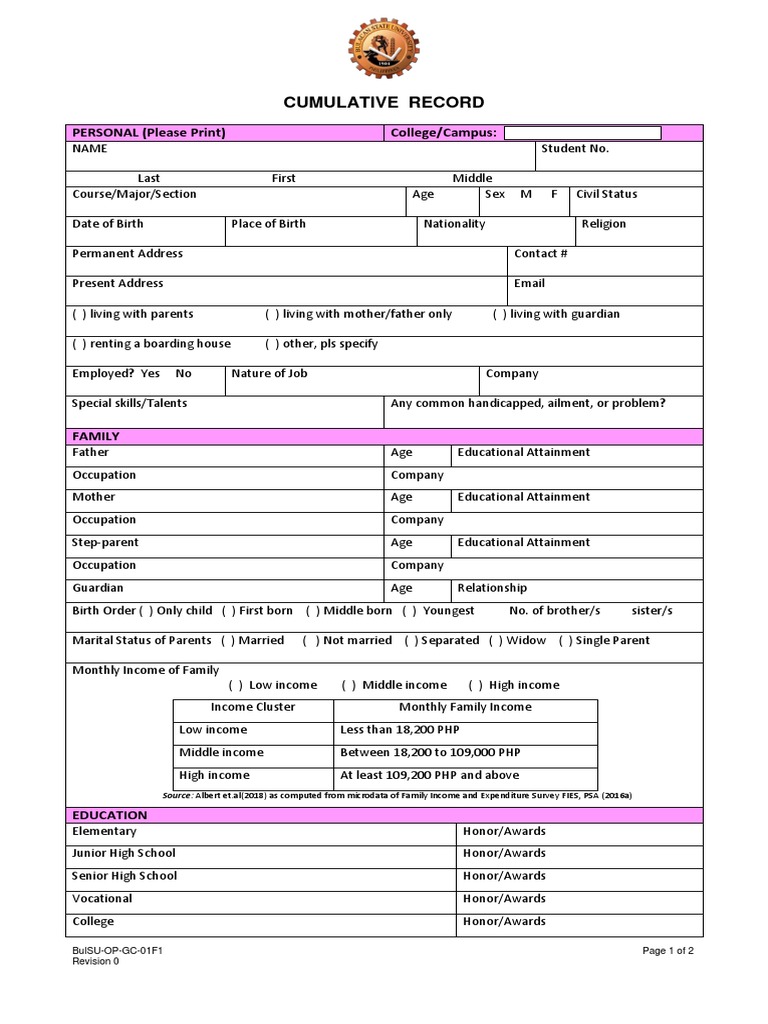 College Cumulative Record PDF File | PDF | Confidentiality | Social ...