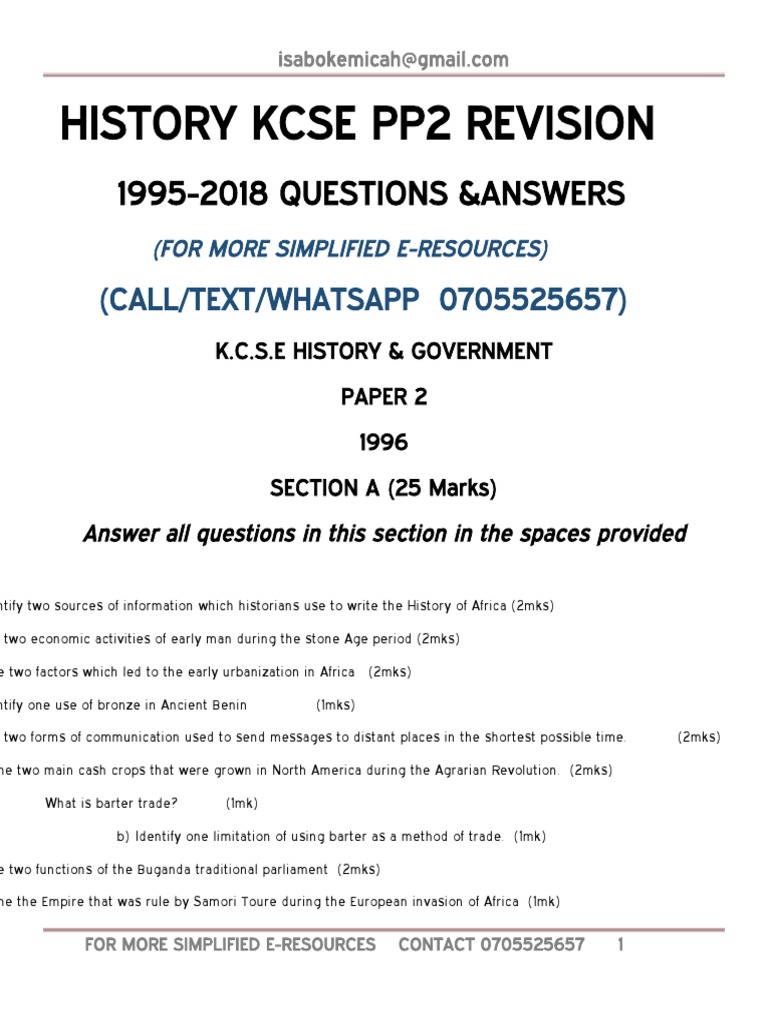 Kcse History PP2 Revision | PDF