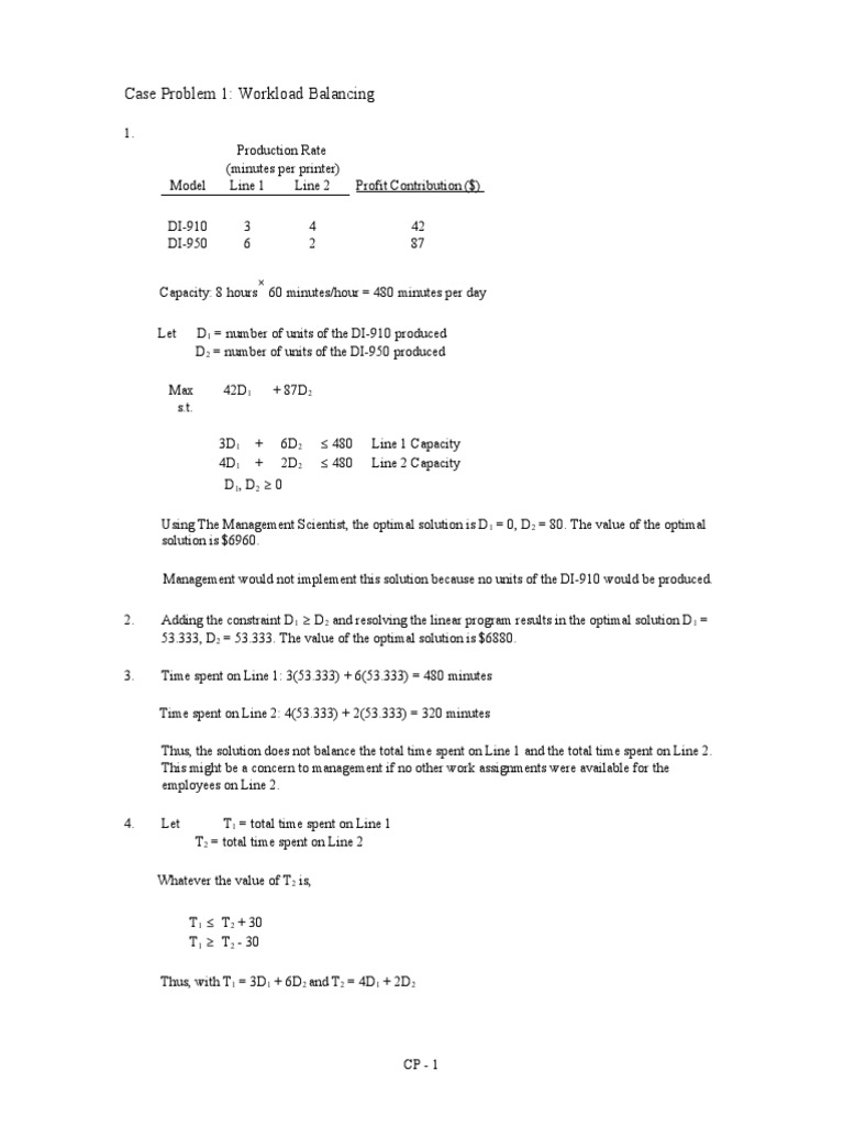 Case Problem 1 Workload Balancing Pdf Linear Programming