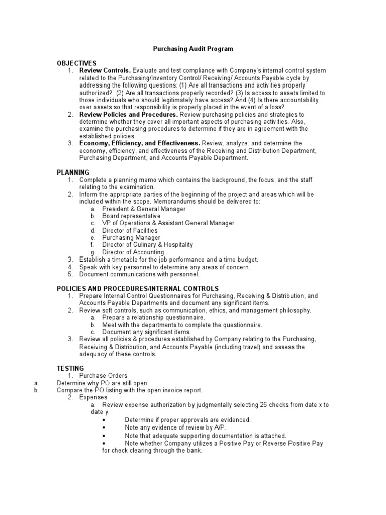Purchasing Audit Program | PDF | Accounts Payable | Cheque