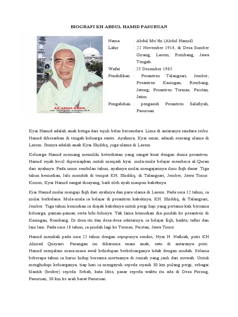 Biografi KH Abdul Hamid Pasuruan | PDF