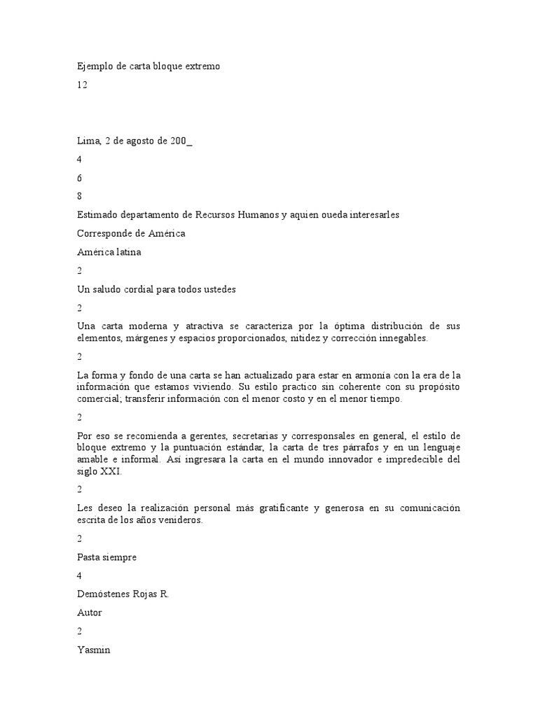 Ejemplo de Carta Bloque Extremo | PDF