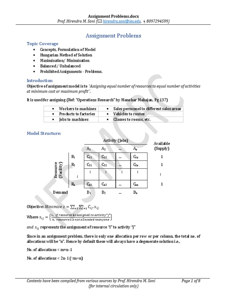 Assignment Problems | PDF