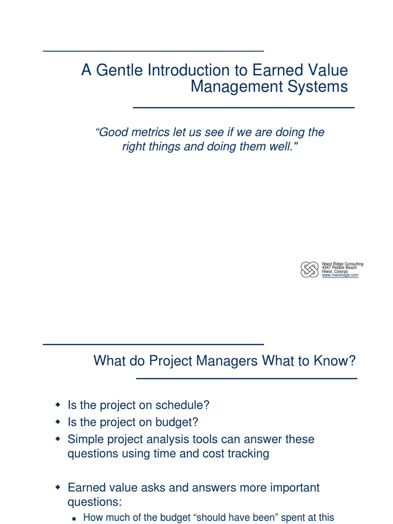 A Gentle Introduction To Earned Value Management System | PDF
