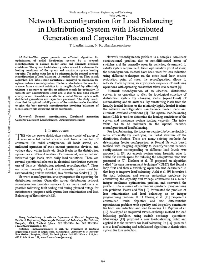 Network Reconfiguration For Load Balancing In Distribution System With