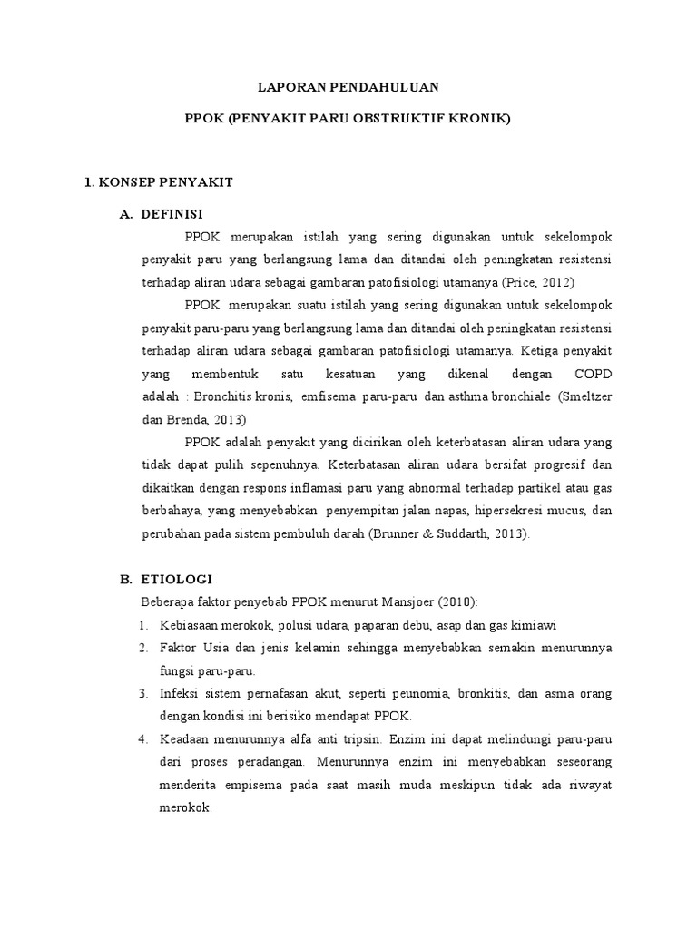 Laporan Pendahuluan Ppok (Penyakit Paru Obstruktif Kronik) | PDF