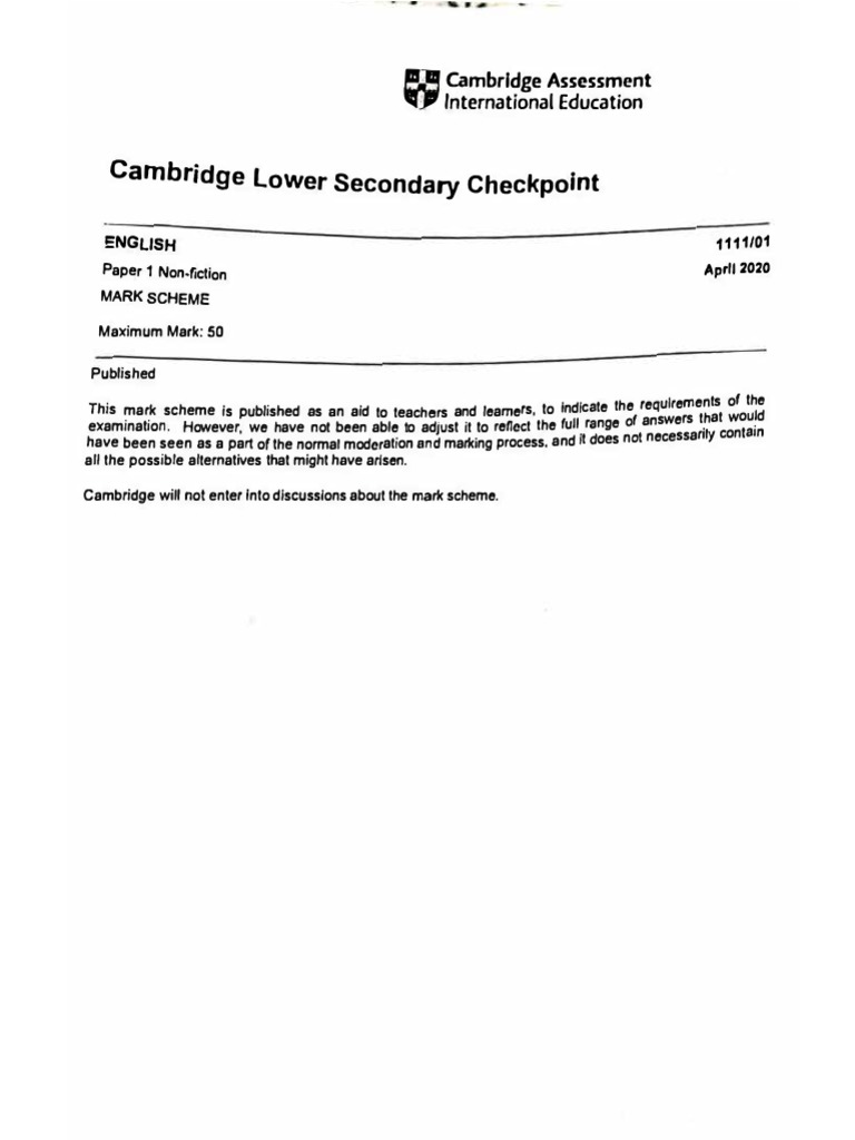 Secondary Checkpoint English (1111) 2020 A (1) - Pages-Deleted | PDF