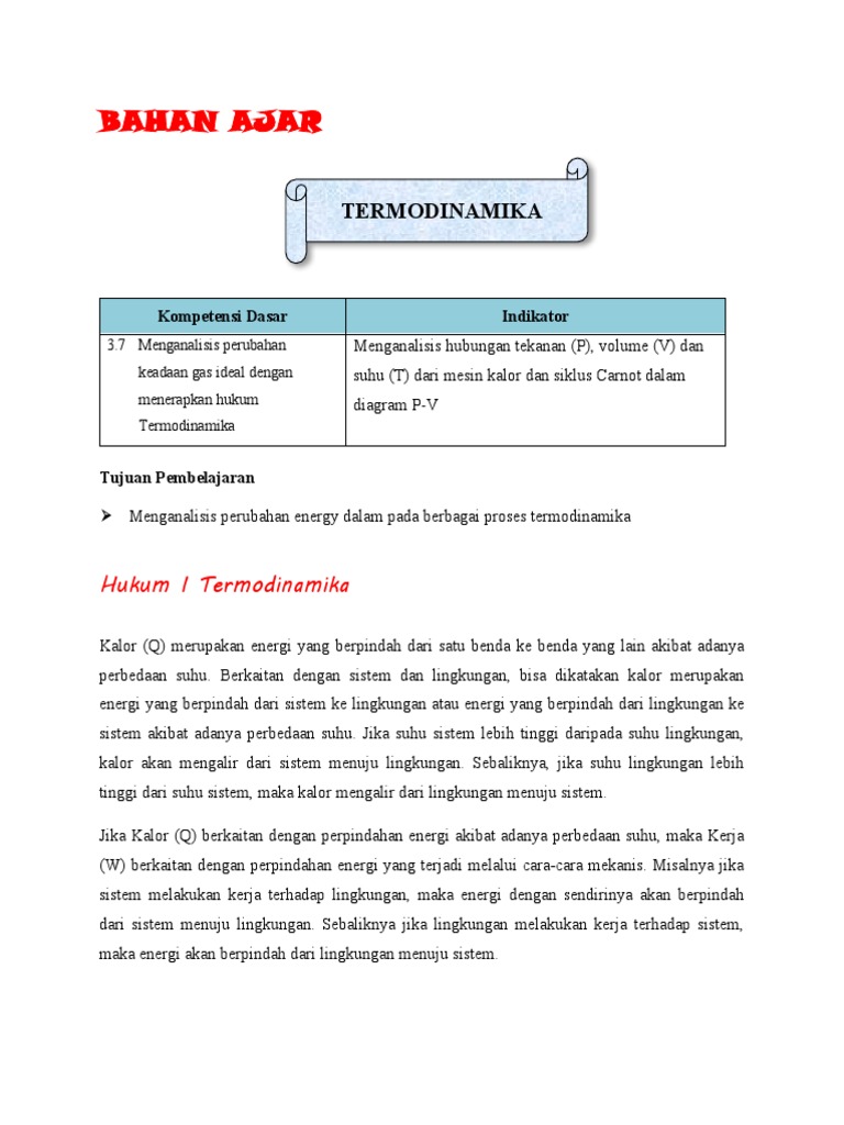 Termodinamika untuk Pelajar | PDF
