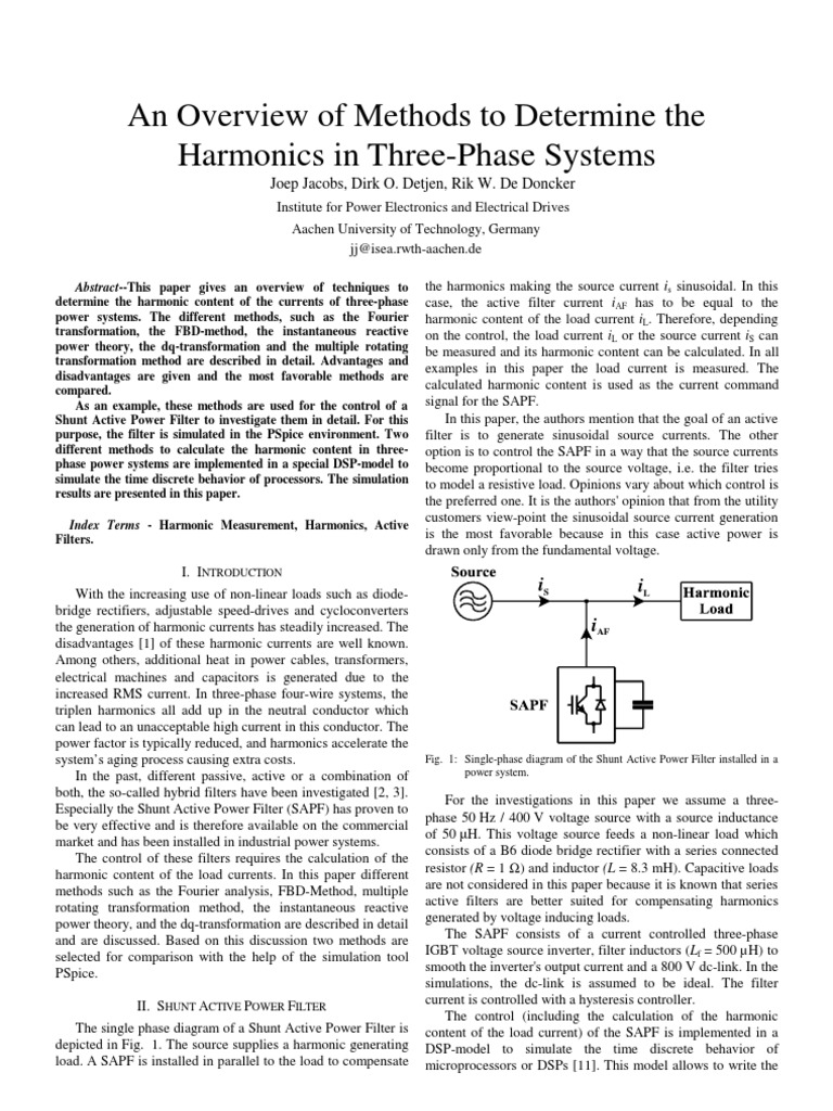 An Overview of Methods To Determine The Harmonics in Three-Phase ...