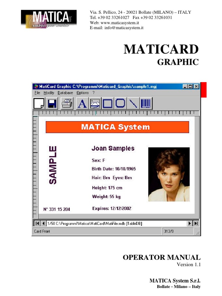 MatiCard Graphic Operator Manual | PDF | Page Layout | Barcode