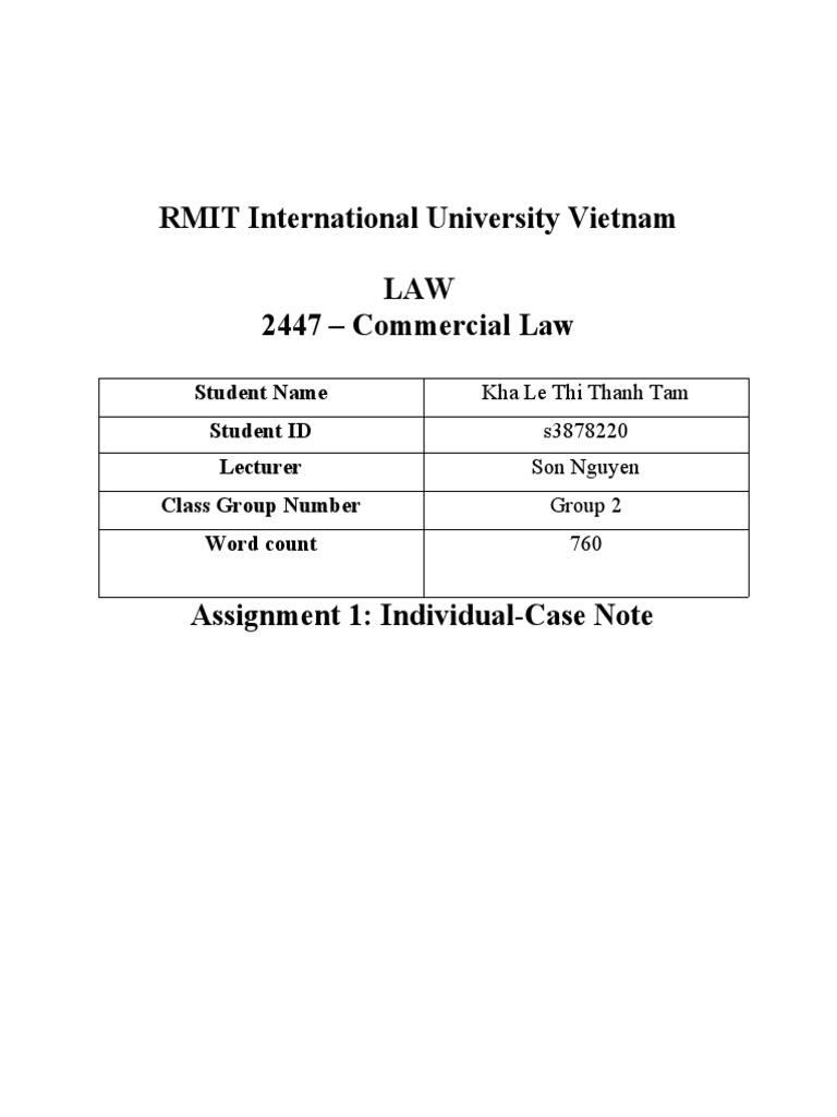 RMIT International University Vietnam LAW 2447 - Commercial Law | PDF ...