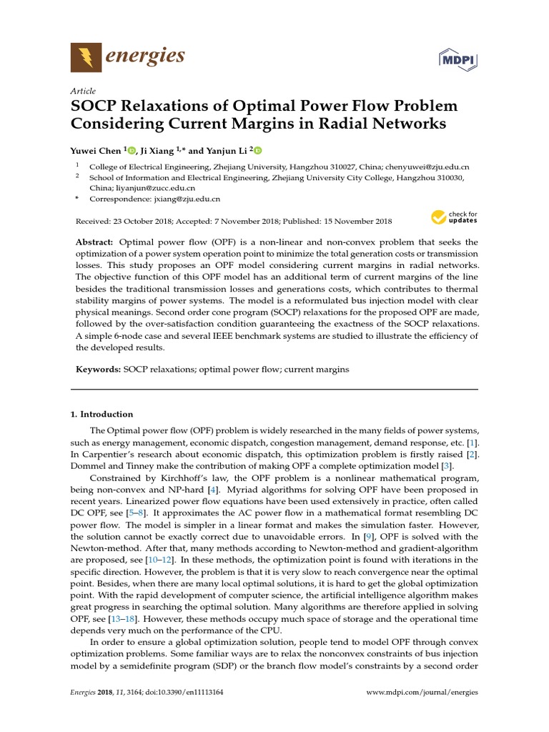 SOCP Relaxations of Optimal Power Flow Problem Con | PDF | Mathematical Optimization | Electric ...