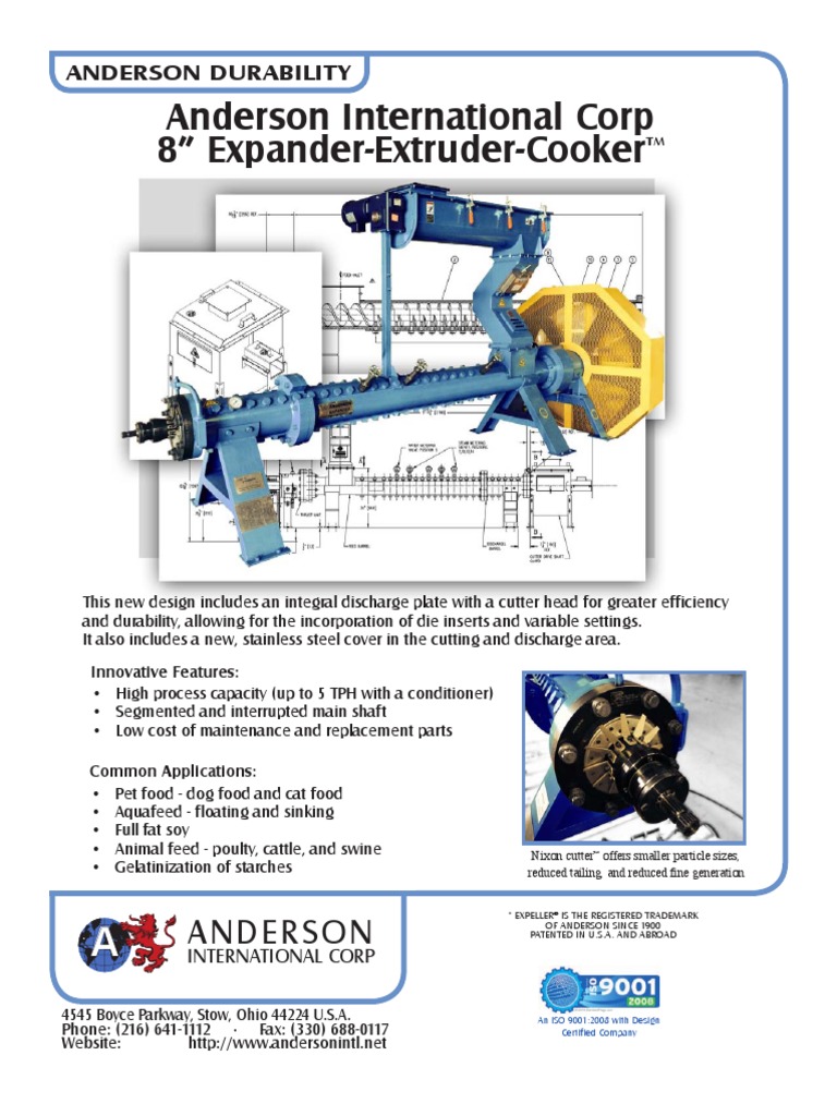 Anderson International Corp 8" Expander-Extruder-Cooker | PDF | Clothes ...