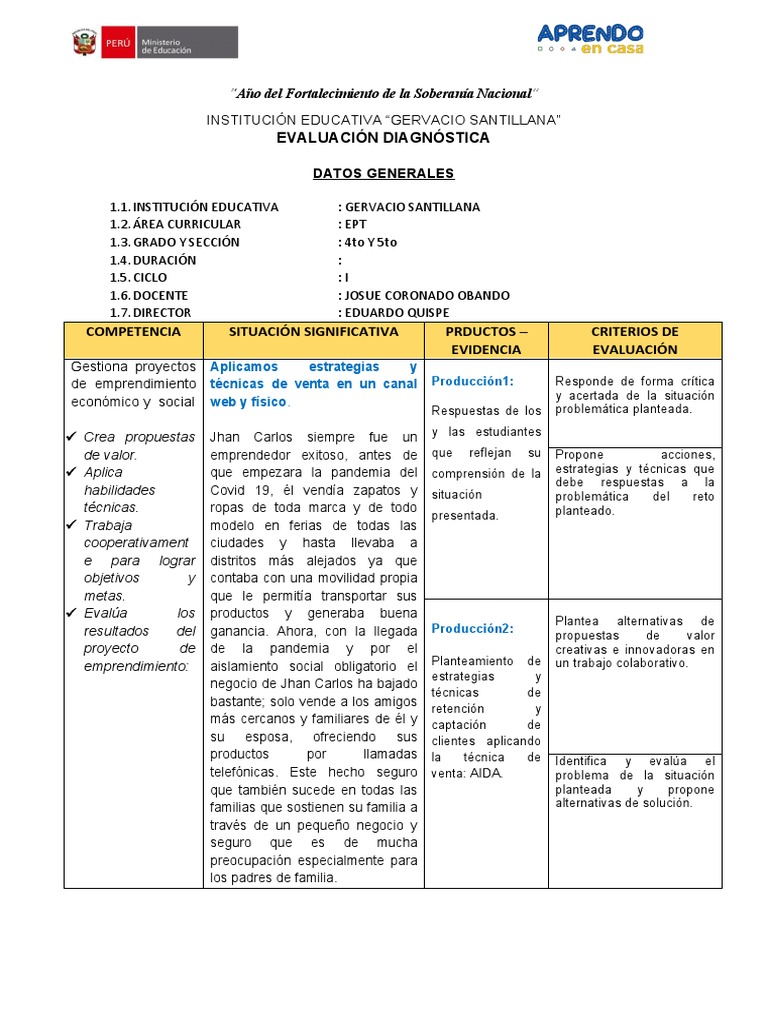 Evaluación Diagnostica Ept 2022 | PDF
