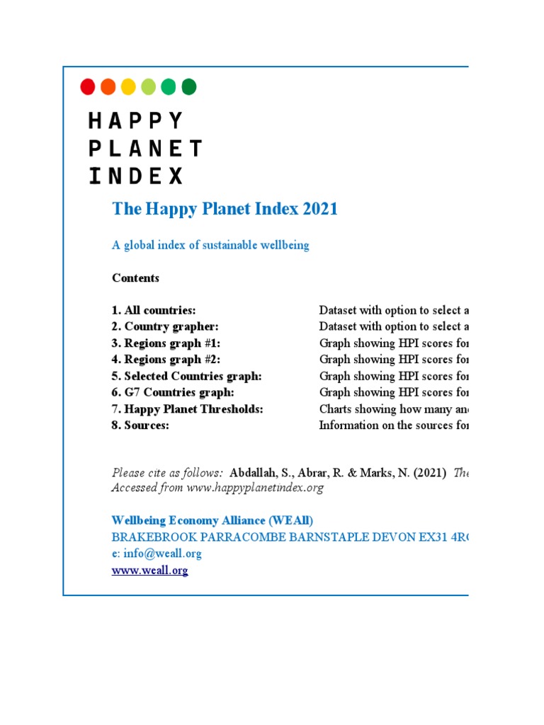 Happy Planet Index 2006 2020 Public Data Set | PDF