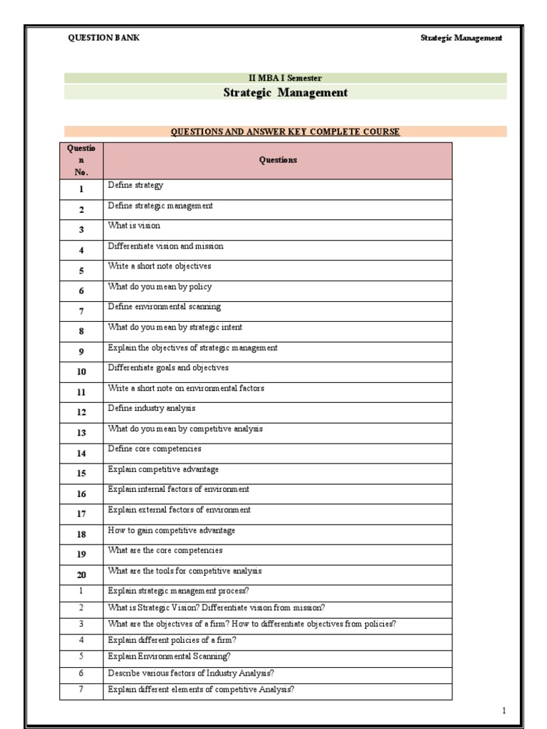Strategic Management Question Bank | PDF | Strategic Management ...