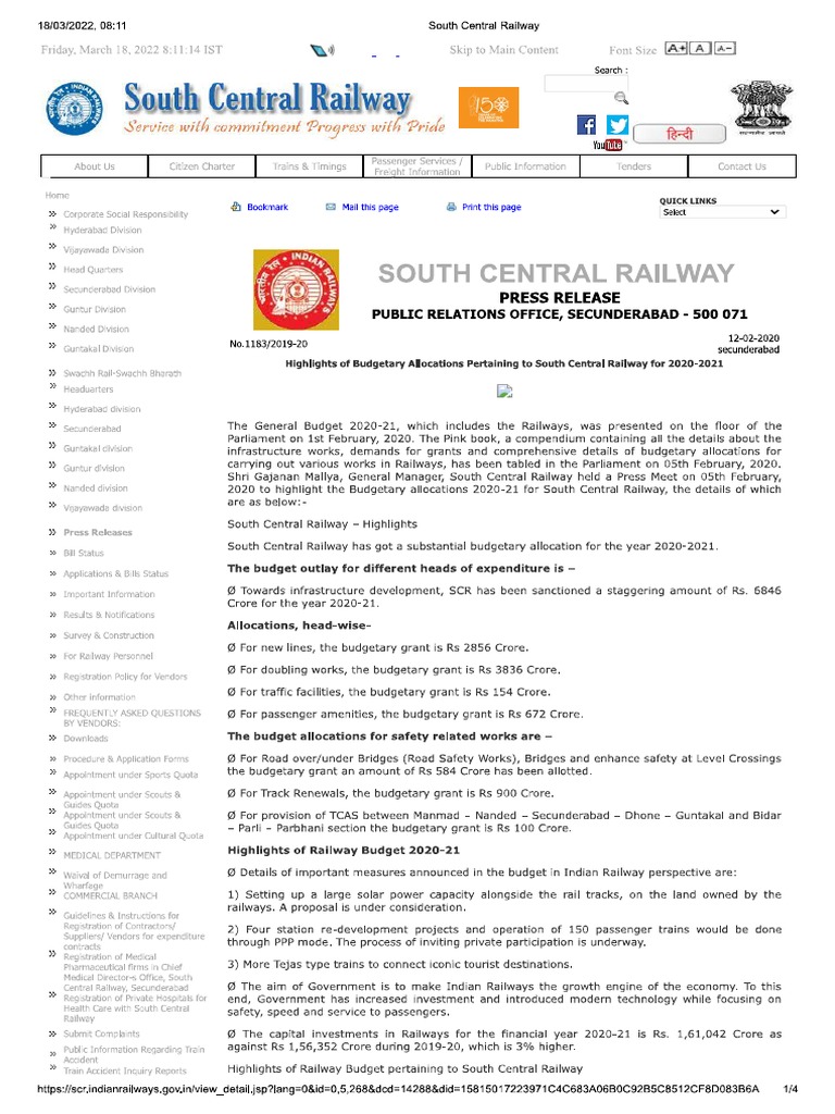 South Central Railway | PDF