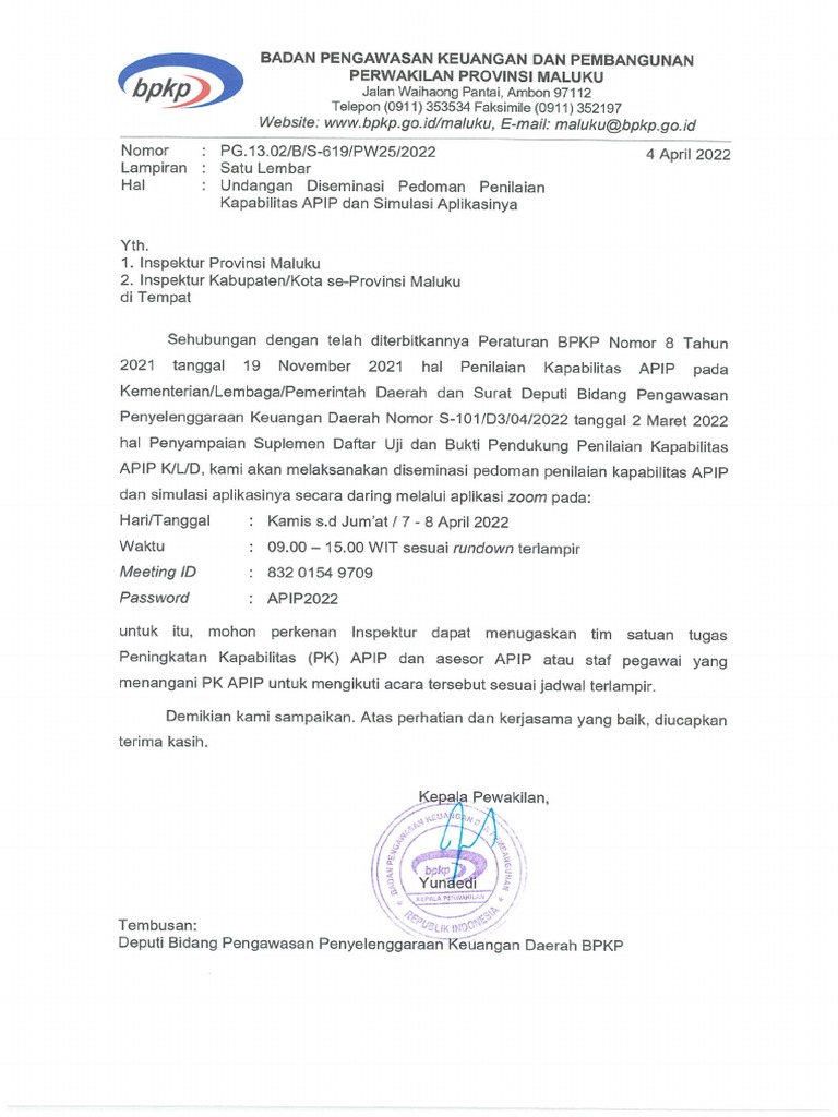 Undangan Diseminasi PK APIP | PDF