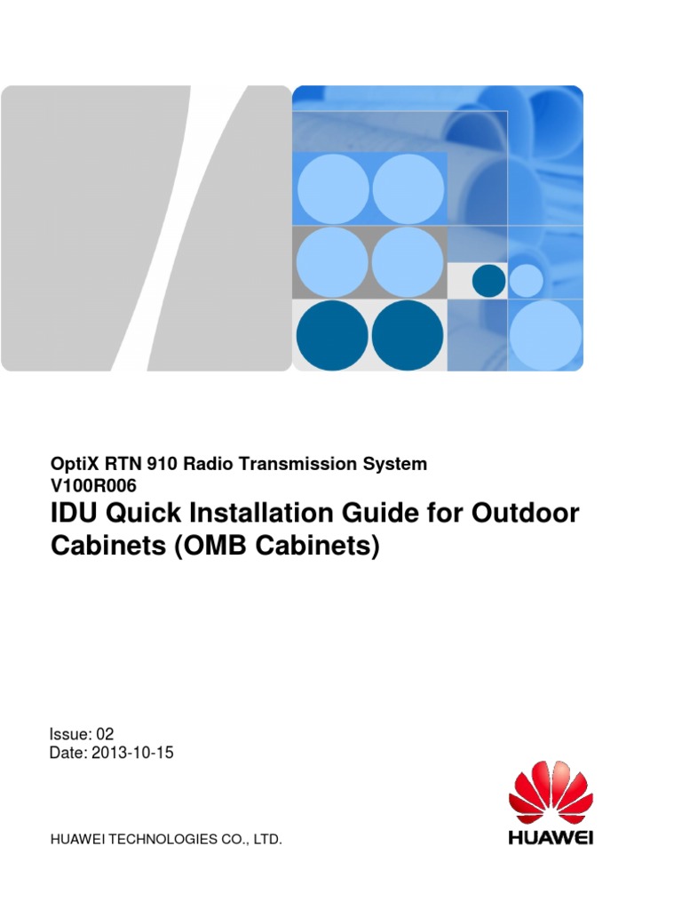 RTN 910 V100R006 IDU Quick Installation Guide For Outdoor Cabinets (OMB ...