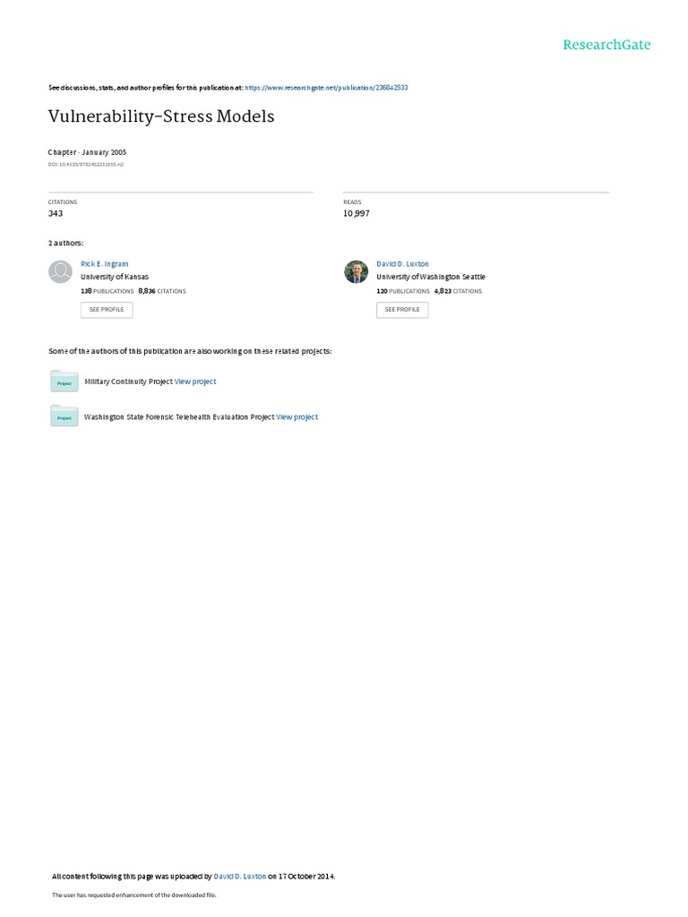Vulnerability-Stress Model | PDF | Cognition | Abnormal Psychology