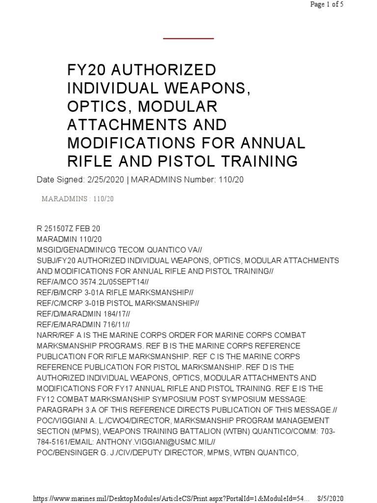 MARADMIN 110-20 FY20 Weapons Optics and Attachments | PDF