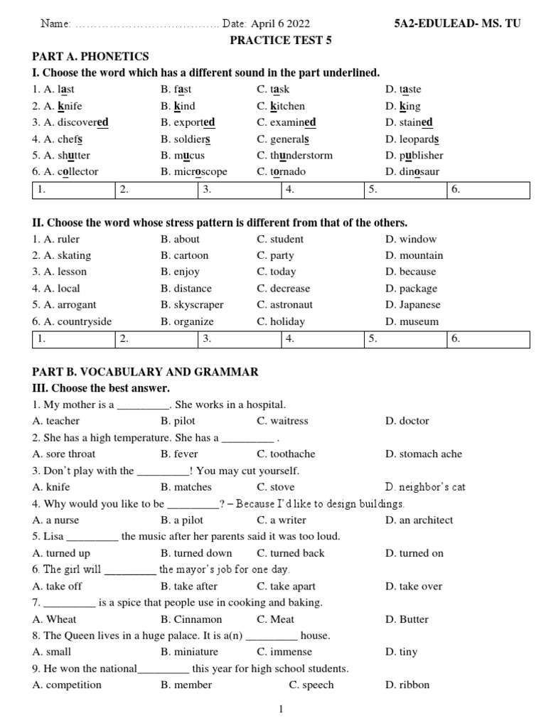 Practice Test 5 Pdf English Language Teachers