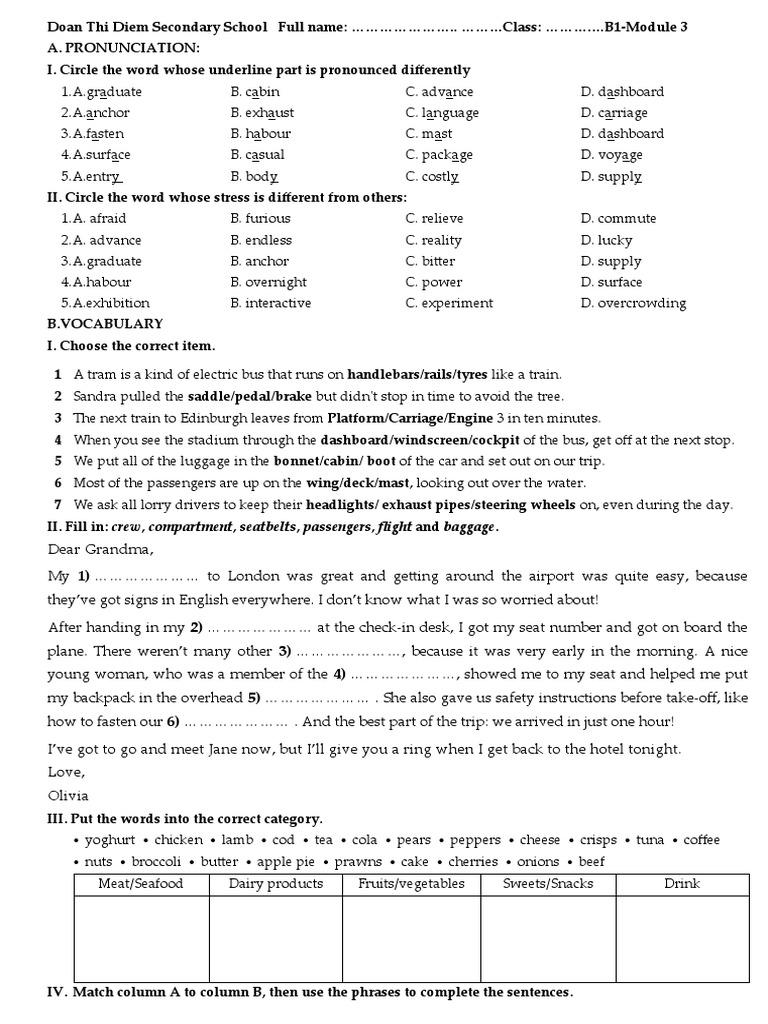 MINI TEST-OnScreen B1 Module 3 | PDF | Recipe | Foods