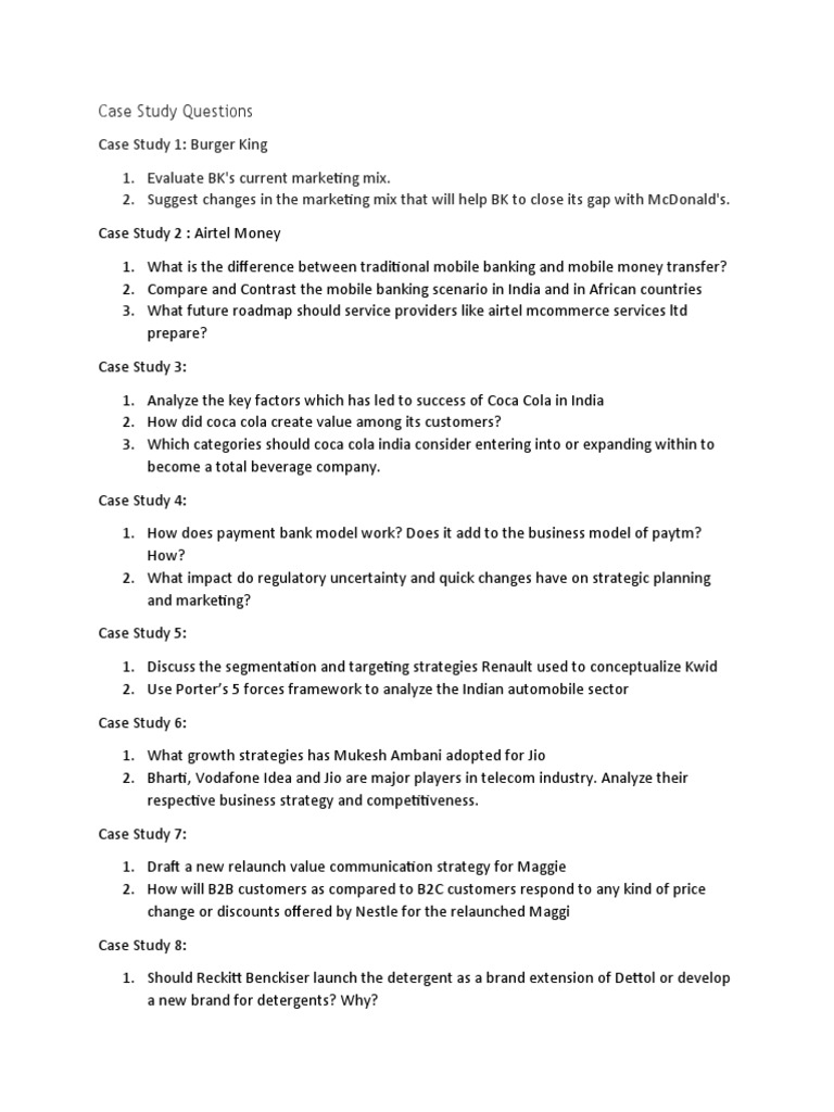 Case Study Questions | PDF | Finance & Money Management | Technology ...
