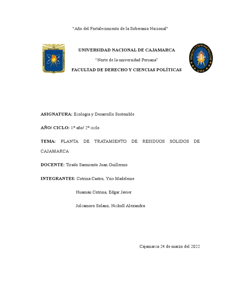 Planta de Tratamiento de Residuos Sólidos de Cajamarca | PDF | Residuos | Vertedero